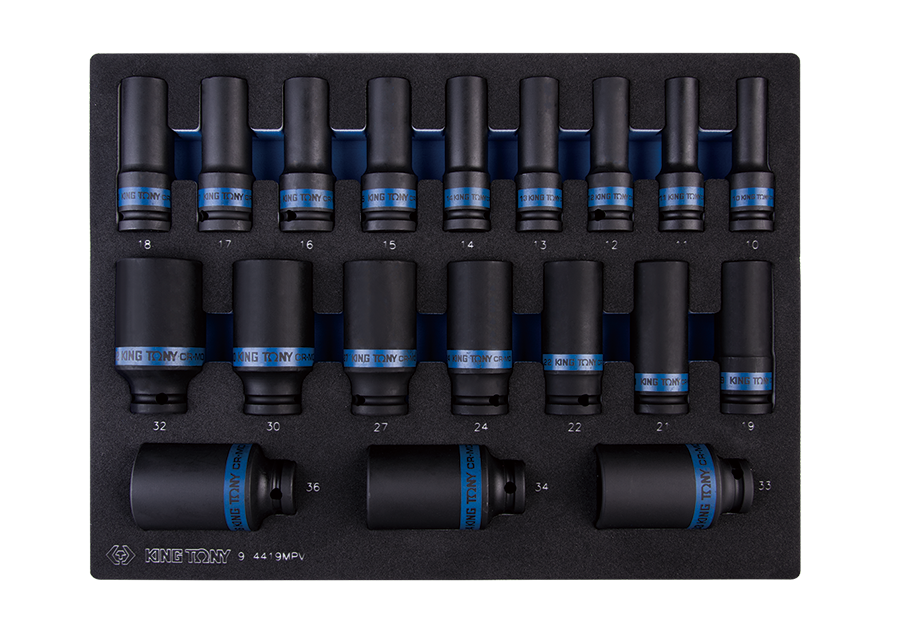 19 PC. 1/2″ DR. Impact socket set for Tool Trolley (EVA FOAM) – King ...